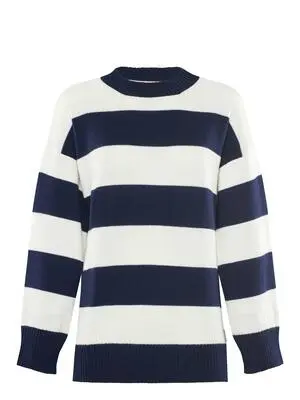 YOU LOOK PERFECT Pullover Felia, Relaxed Block Stripe Merino Sweater - Blue