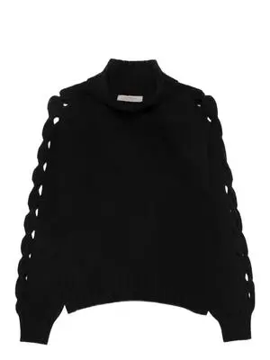 D.exterior Braided-sleeve High-neck Sweater - Black