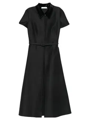 Fendi Velvet-collar Belted Midi Dress - Black