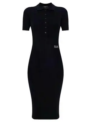 Dsquared2 Ribbed-knit Polo-collar Midi Dress - Blue