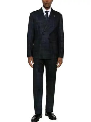 MANUEL RITZ Check-pattern Double-breasted Suit - Blue