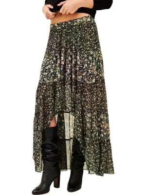 Ba&sh Kara Floral-print Tiered Maxi Skirt - Black