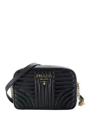 Prada Camera Bag Diagramme Quilted Leather Small Crossbody Bag - Black