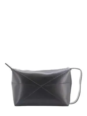 Loewe Puzzle Fold Wash Bag Leather Pouch Black