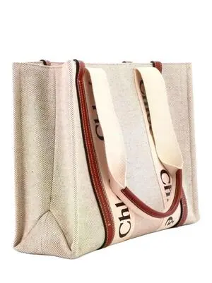Chloé Woody Canvas With Leather Medium Tote Bag - Neutrals