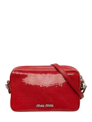MIU MIU 2019 Sequins Paillettes And Calfskin Logo Crossbody Bag