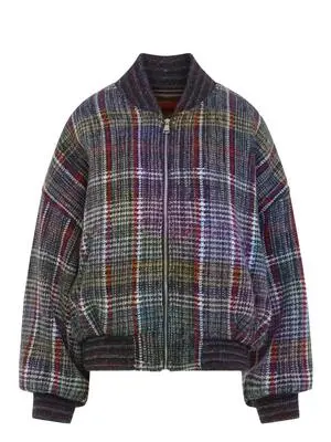 Missoni Wool Bomber Jacket With Check Motif Grey