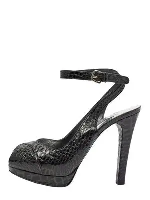 STUART WEITZMAN Python-embossed Peep-toe Pumps