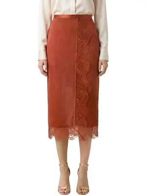 TWINSET Lace-trim Pinstripe Midi Skirt Red