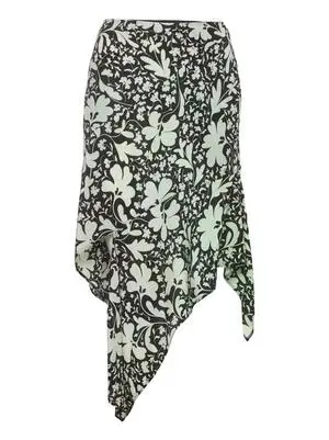 Stella McCartney Floral-print Asymmetric Midi Skirt - Black