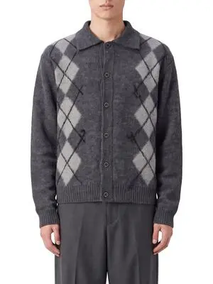COOR Argyle Wool And Alpaca-blend High-neck Cardigan - Grey