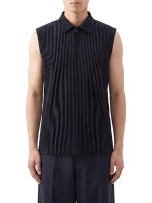 Issey Miyake Pleated Crêpe Sleeveless Top Homme Plissé With Collar - Black