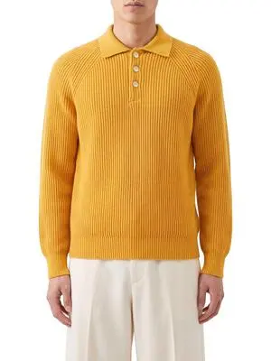 UMIT BENAN Long-sleeved Pure Cashmere Knit Polo With Classic Collar - Yellow