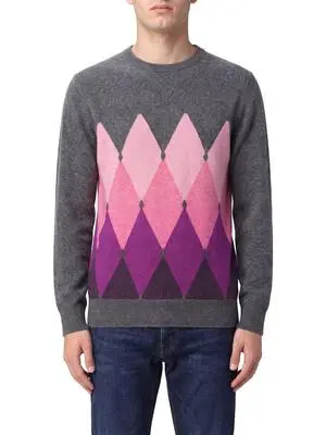BALLANTYNE Argyle Pattern 100% Cashmere Crew-neck Jumper - Grey