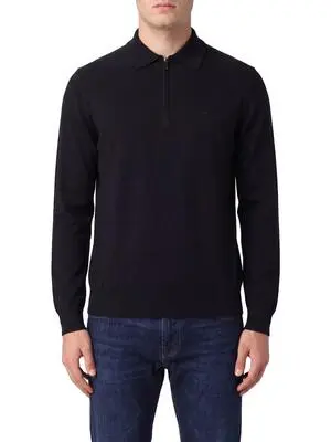 Emporio Armani Long-sleeved Virgin Wool Knitted Polo Shirt With Zip - Black