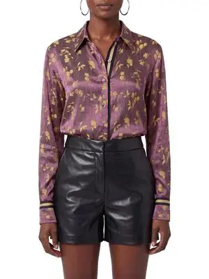 DRIES VAN NOTEN Floral-print Long-sleeved Satin Shirt