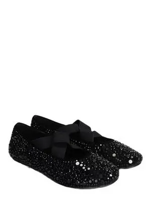 TWENTY FOURHAITCH Aevi Crystal-embellished Crossover-strap Ballet Flats - Black
