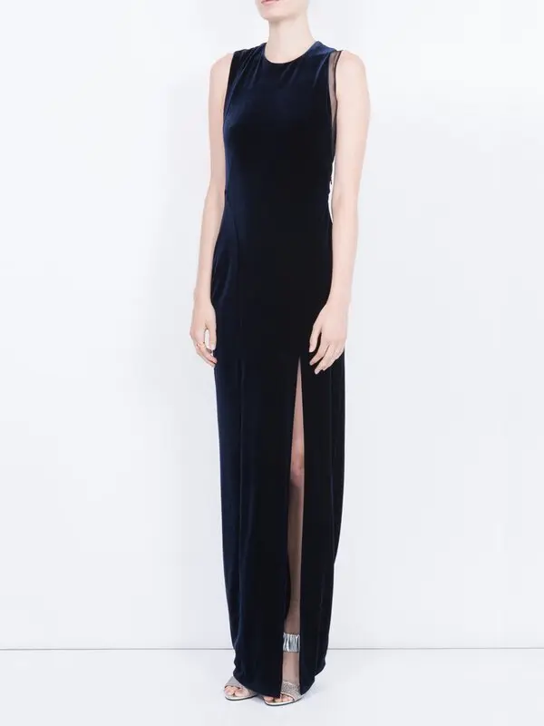 Galvan Sheer Panel Velvet Crescent Dress