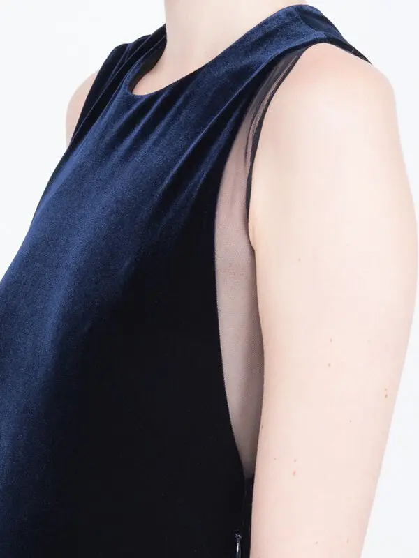 Galvan Sheer Panel Velvet Crescent Dress - Midnight Blue