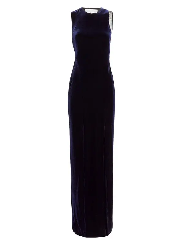 Galvan Sheer Panel Velvet Crescent Dress - Midnight Blue