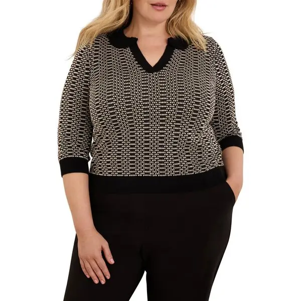 NIC+ZOE Geo Stitch Collared Sweater