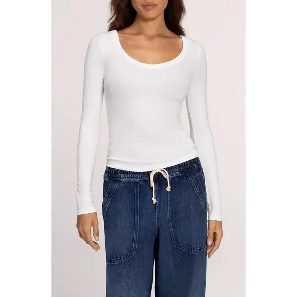 NUUDS Slinky Scoop Neck Rib Top - White