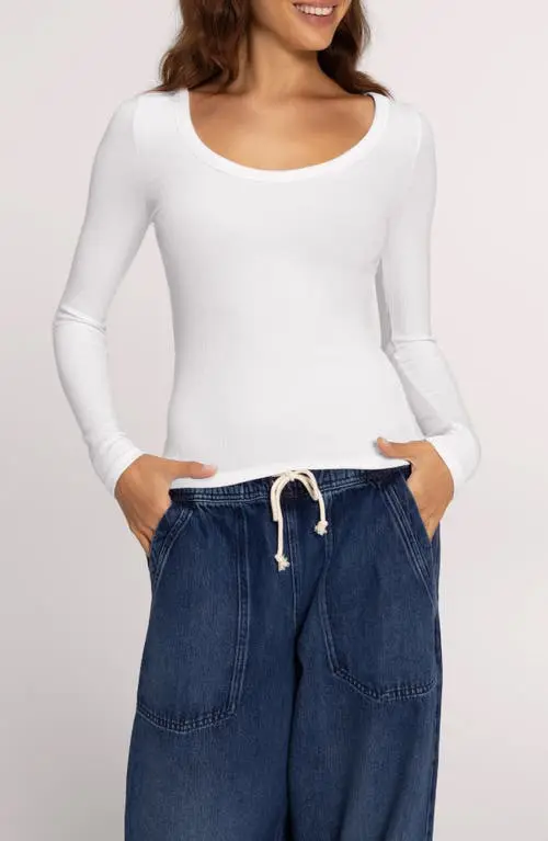 NUUDS Slinky Scoop Neck Rib Top - White