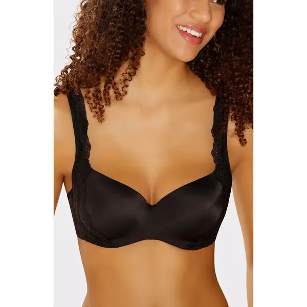 LASCANA Lace Detail Seamless T-shirt Bra - Black