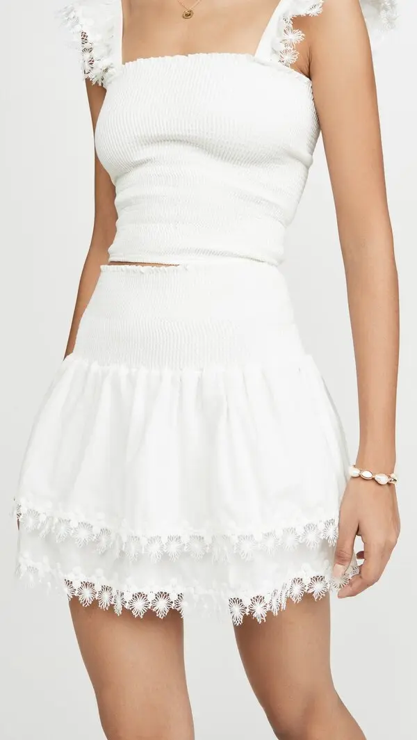 Peixoto Ruffle Mini Skirt With Lace Trim - White