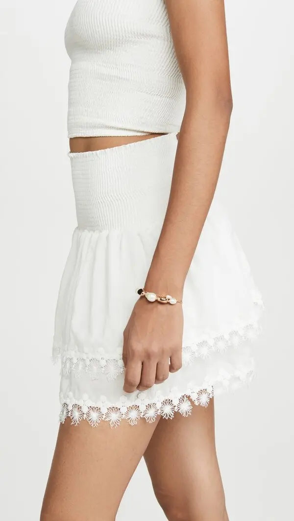 Peixoto Ruffle Mini Skirt With Lace Trim - White