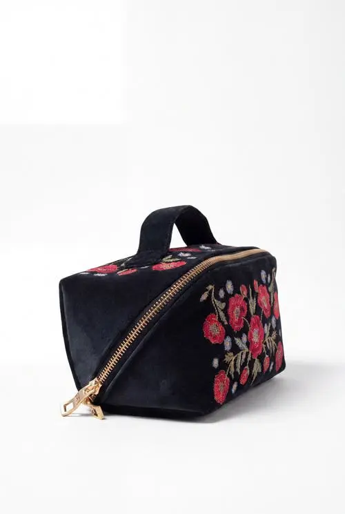 ELIZABETH SCARLETT Poppy Meadow Velvet Open Flat Makeup Bag