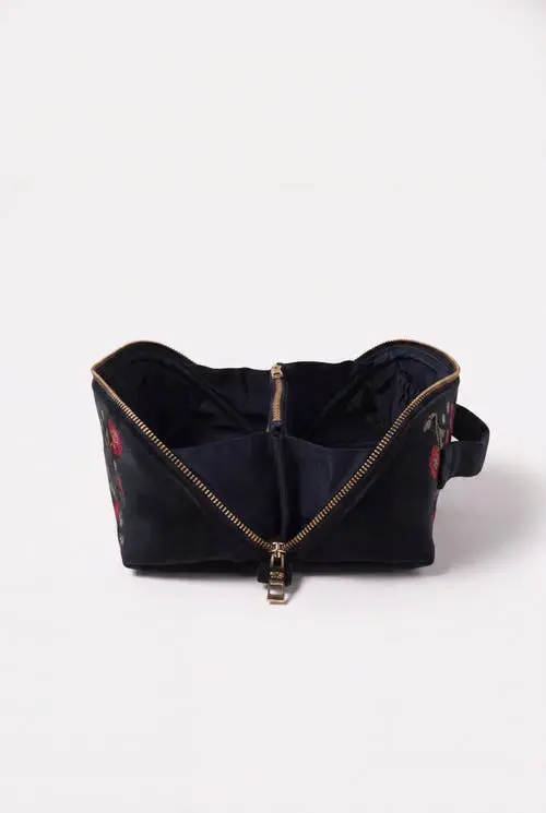 ELIZABETH SCARLETT Poppy Meadow Velvet Open Flat Makeup Bag