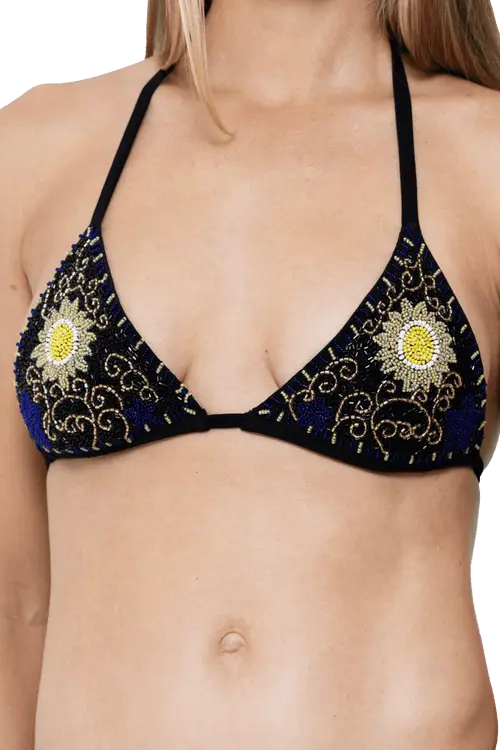 SELF-ADORE Dark Tide Hand Beaded Triangle Bikini Top