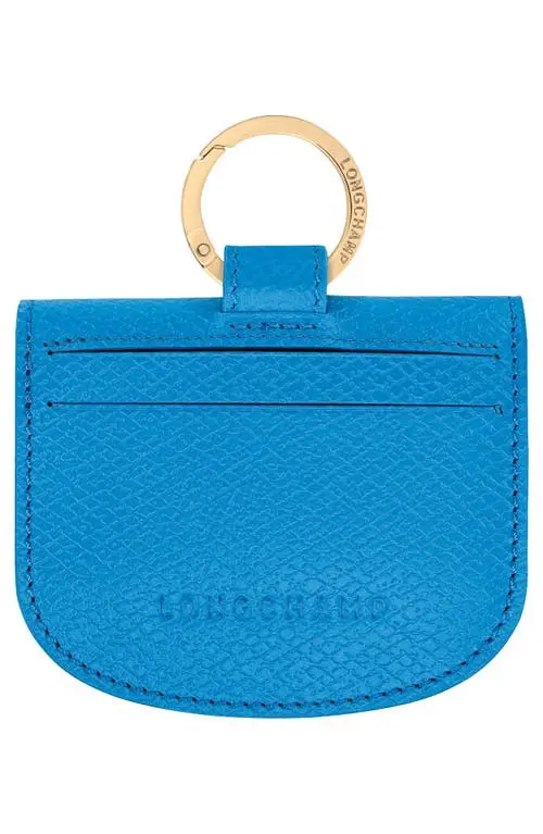 Longchamp Les Champs Epure Leather Card Case Key Ring - Azure