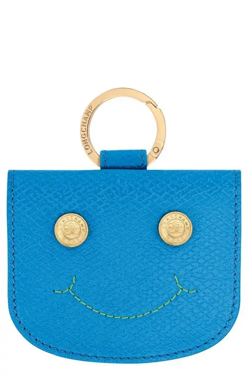 Longchamp Les Champs Epure Leather Card Case With Key Ring - Azure