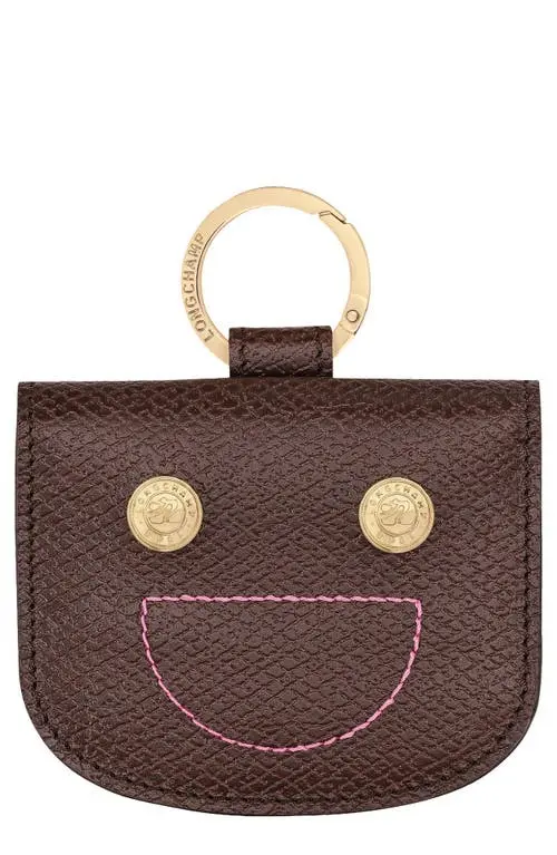Longchamp Leather Card Case With Key Ring - Mocha