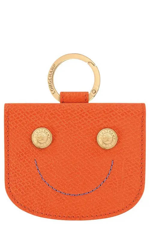 Longchamp Les Champs Epure Leather Card Case With Key Ring - Orange
