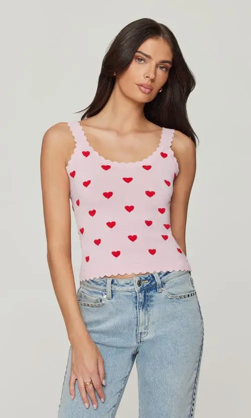 Generation Love Lottie Hearts Intarsia Strap Tank - Pink