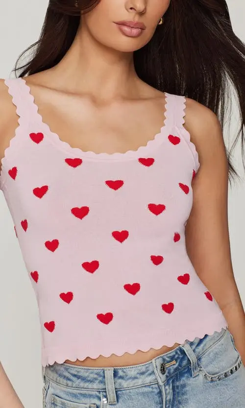 Generation Love Lottie Hearts Intarsia Strap Tank - Pink