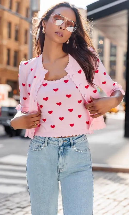 Generation Love Lottie Hearts Intarsia Strap Tank - Pink