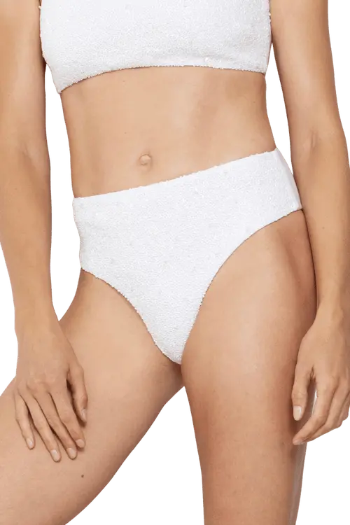 SELF-ADORE Eternal Hand Beaded High Waisted Bikini Bottom - White