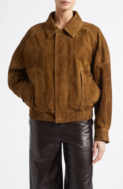 Nour Hammour Dalma Relaxed Suede Jacket - Bark