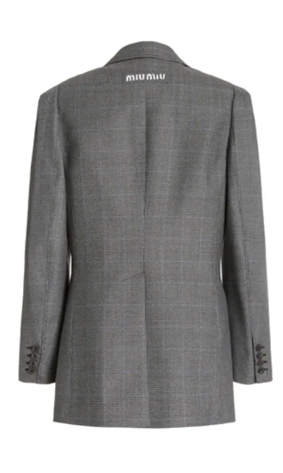 Miu Miu Puff-sleeve Checked Wool Blazer
