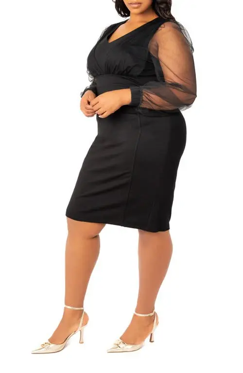 BUXOM COUTURE Tulle Long Sleeve Sheath Dress