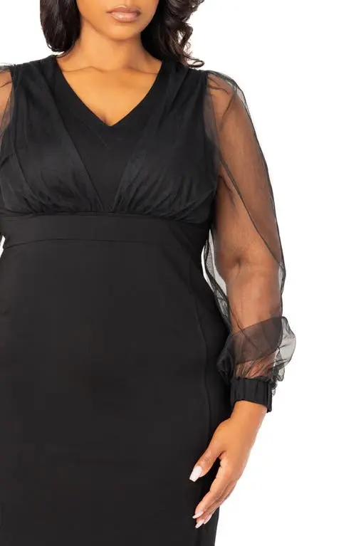 BUXOM COUTURE Tulle Long Sleeve Sheath Dress