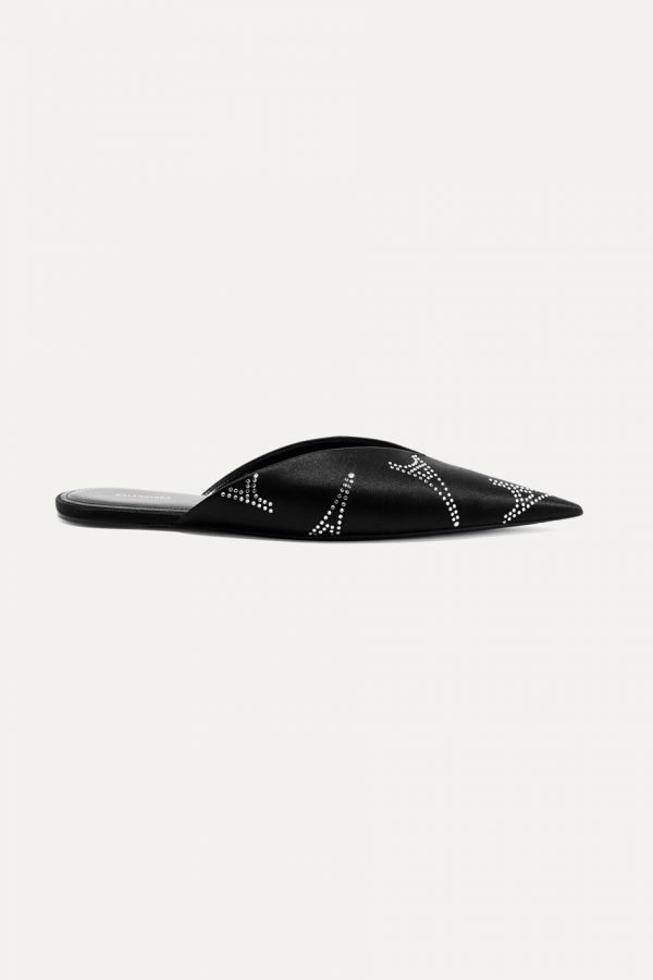 Black Knife Crystal-embellished Satin Slippers - Editorialist