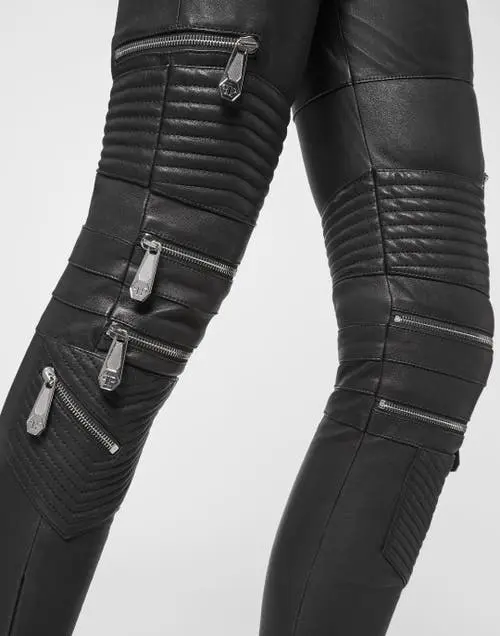Philipp Plein Leather Zip-up Biker Trousers