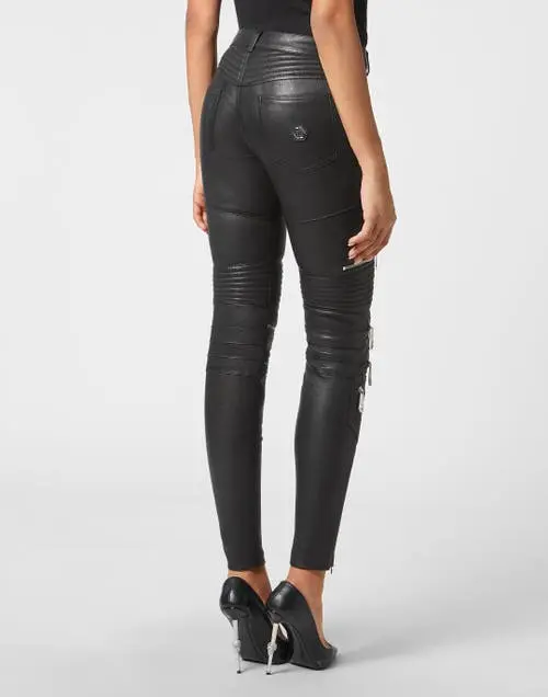 Philipp Plein Leather Zip-up Biker Trousers