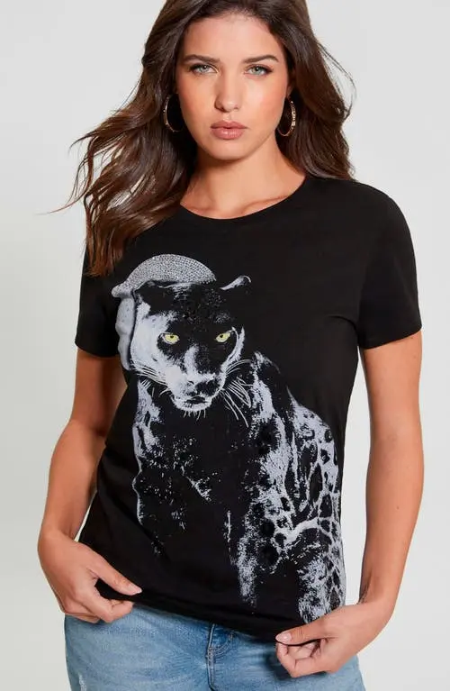 Guess Panther Moon Embellished Organic Cotton Graphic T-shirt