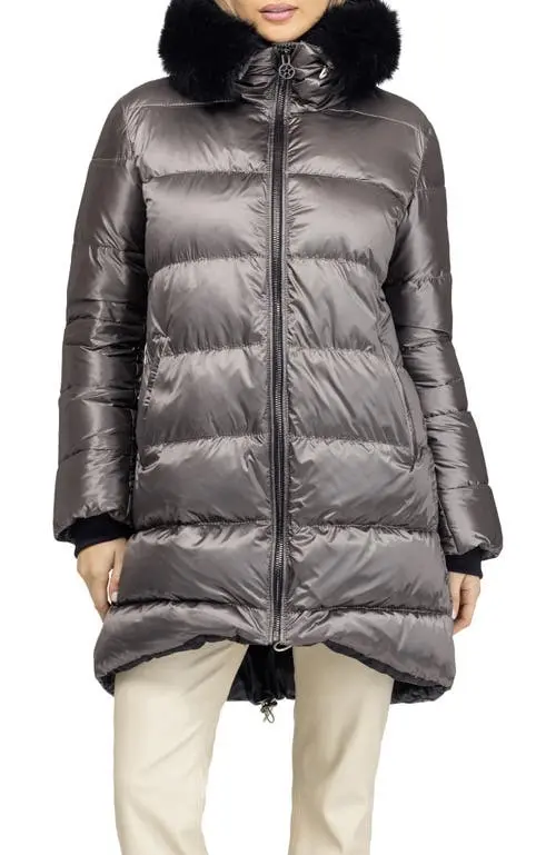 Gorski Apres-ski Horizontal Parka Coat With Detachable Toscana Lamb Hood Trim - Greige/black